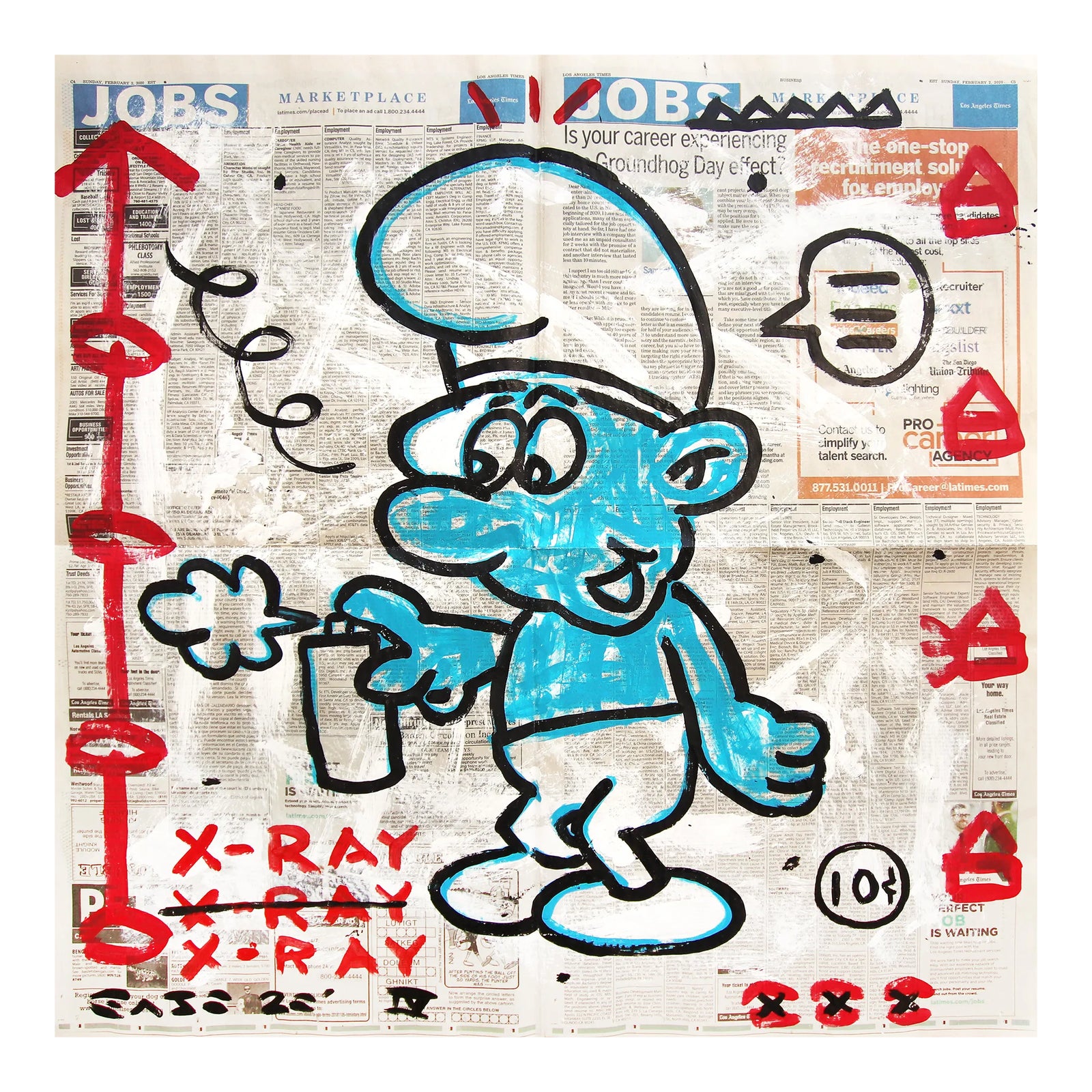 Outlaw Smurf - Pop Street Art on Newspaper Original Artwork by Gary ...
