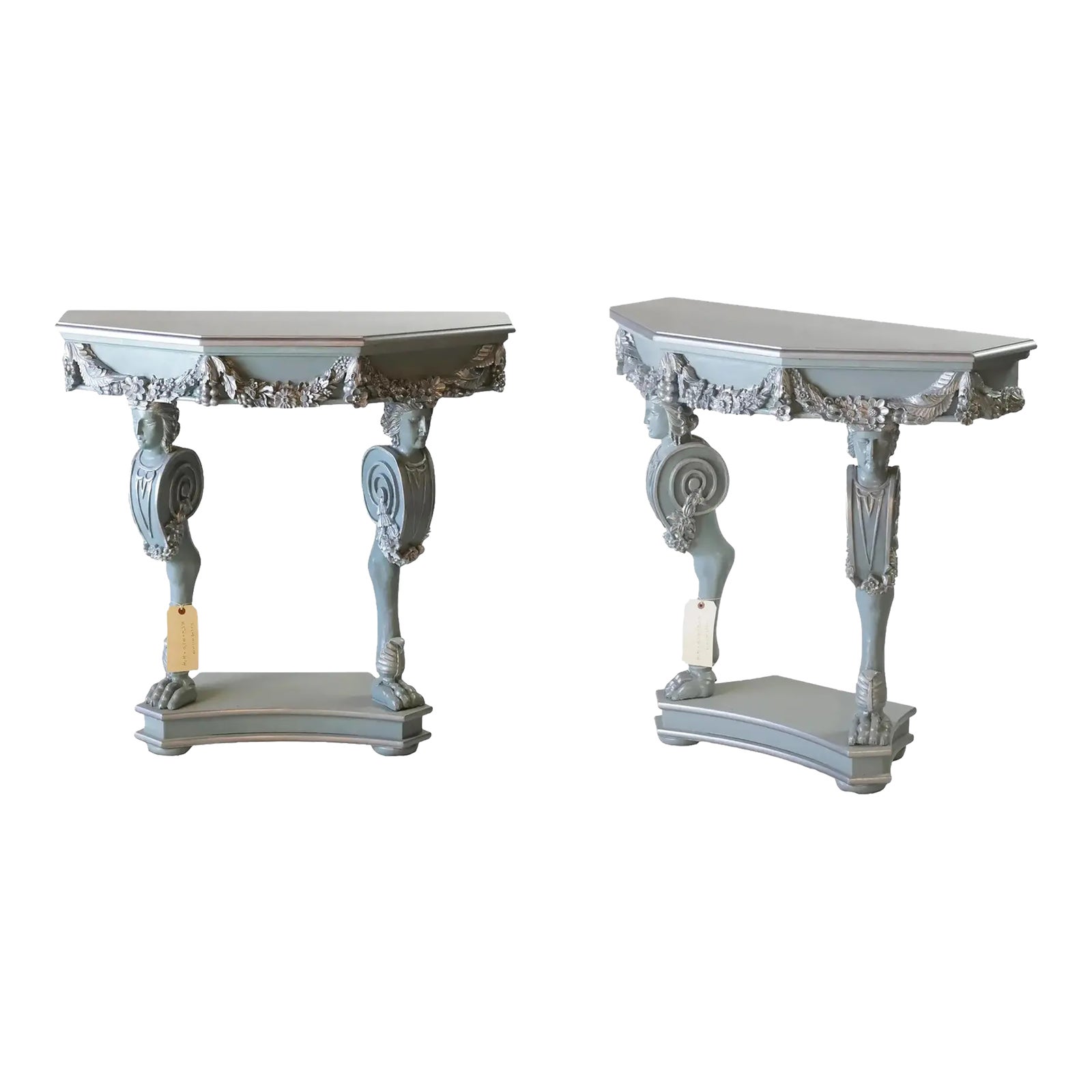 Pair of Vintage Silver and Gray Rococo-Style Side Tables/Console Tables ...