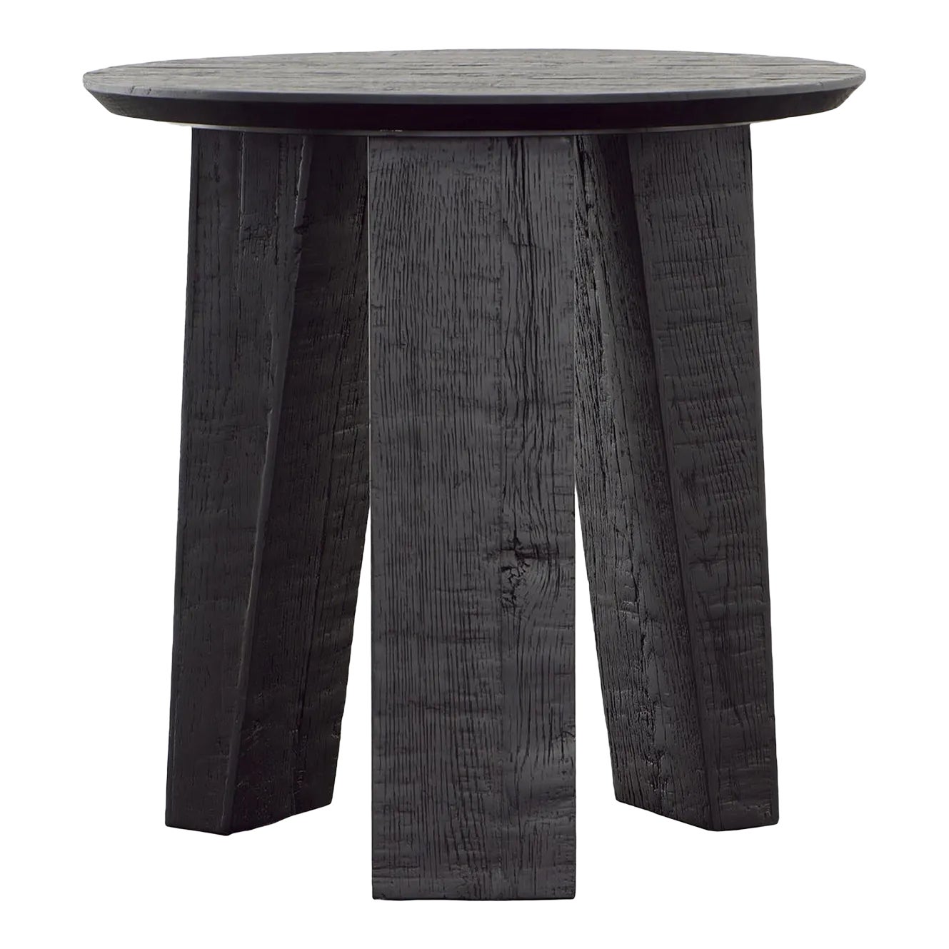 Ebony Round Farm Beam Side Table | Chairish