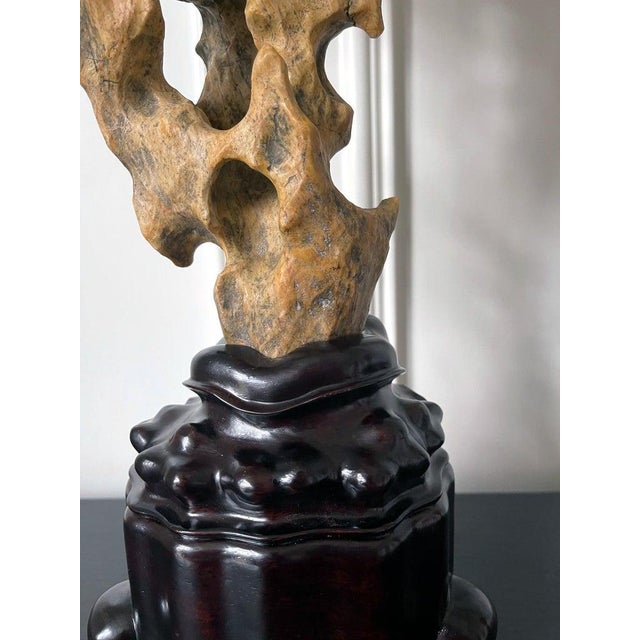 Chinese Scholar Rock Yellow Taihu Stone on Wood Stand | Chairish