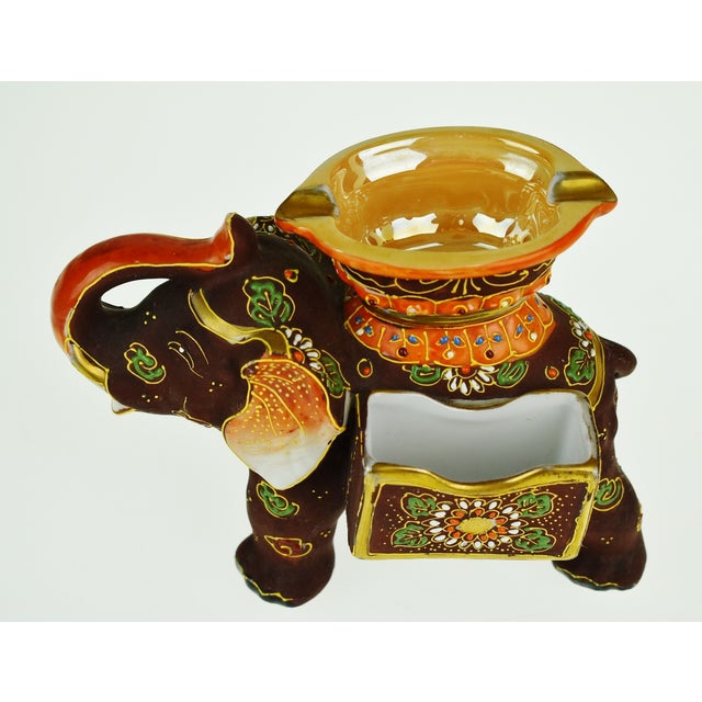 Vintage Japanese Moriage Elephant Ashtray and Match Holder | Chairish