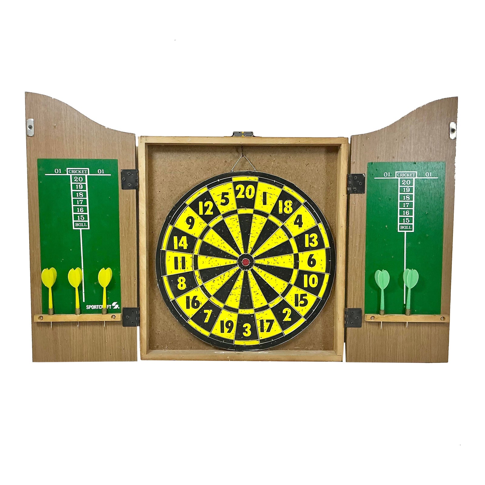 1980s Vintage English Style Cupboard Dart Board and Cabinet. | Chairish