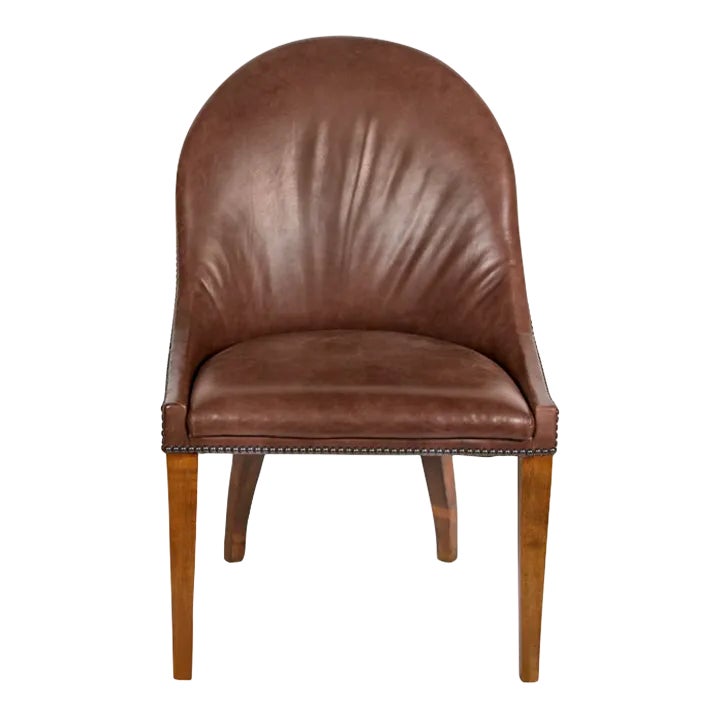 Mason-Art Spoon Chair Upholstered in Brown Leather | Chairish