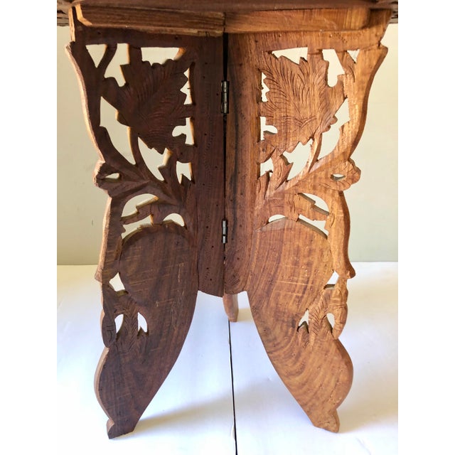Middle Eastern Syrian Inlaid Carved Wood Table | Chairish