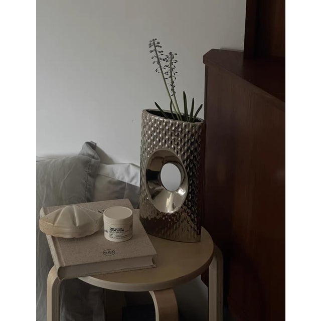 Silver Droplet Textured Hollow Ceramic Vase | Chairish