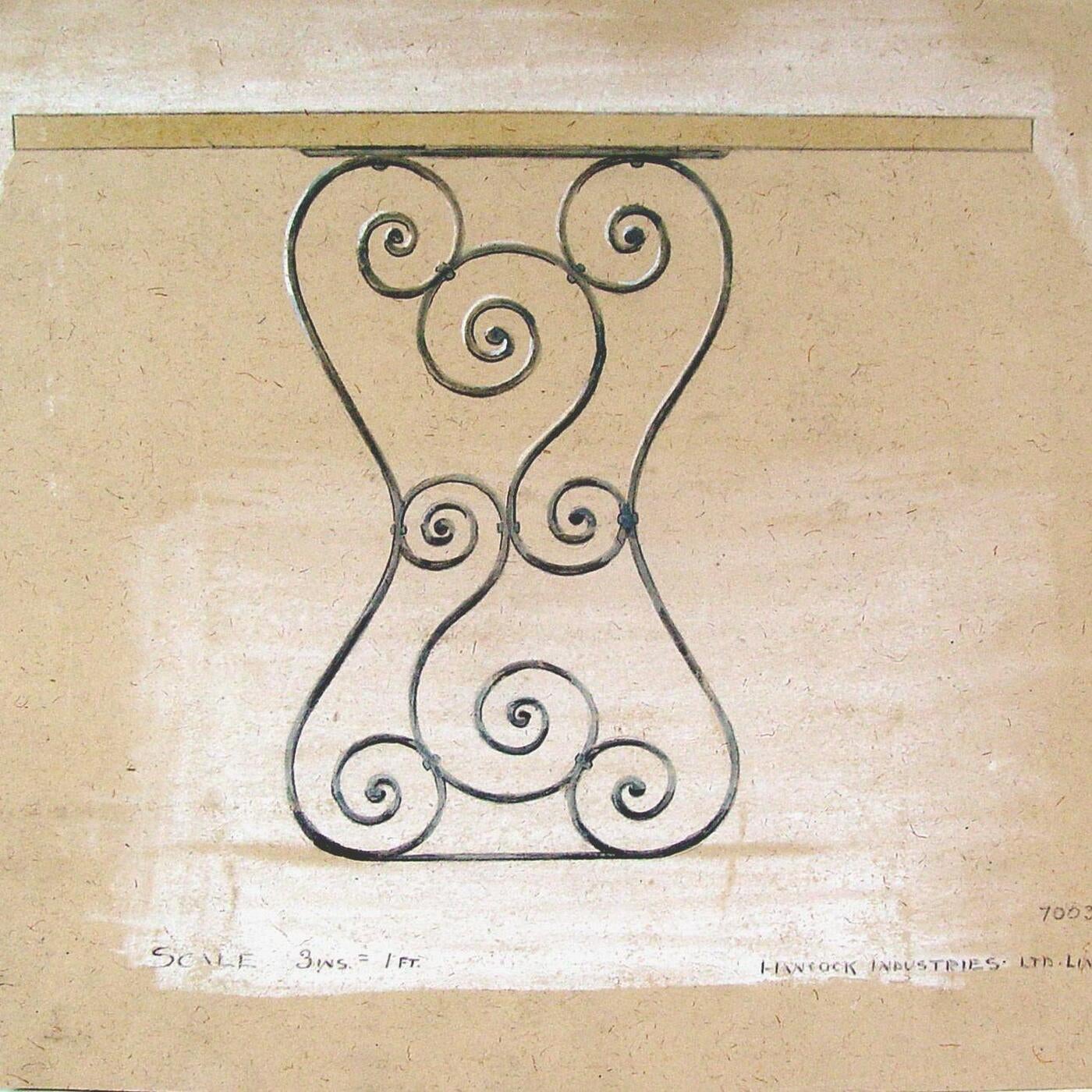 Vintage Artist Drawing of Wrought Iron Panel | Chairish