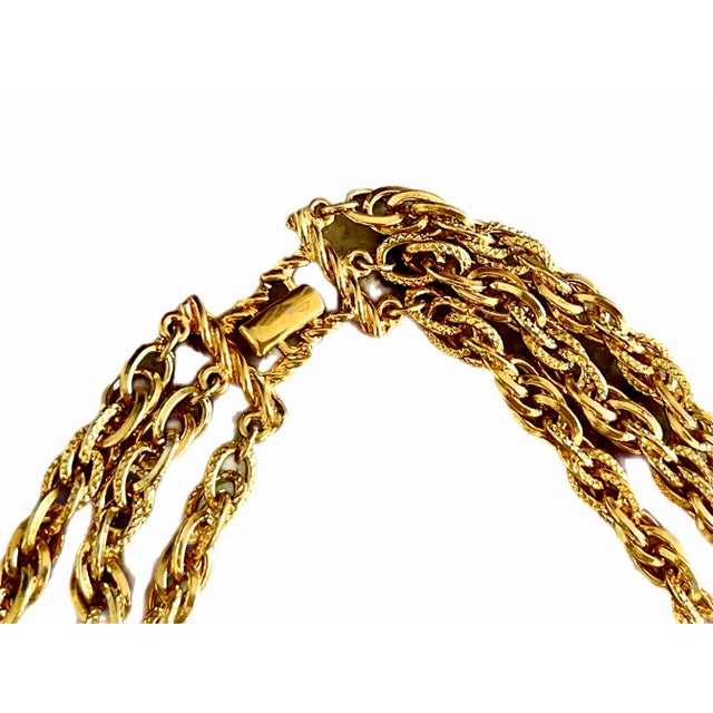 Vintage Chanel Look Triple Gold Chain and Faux Pearl Necklace | Chairish