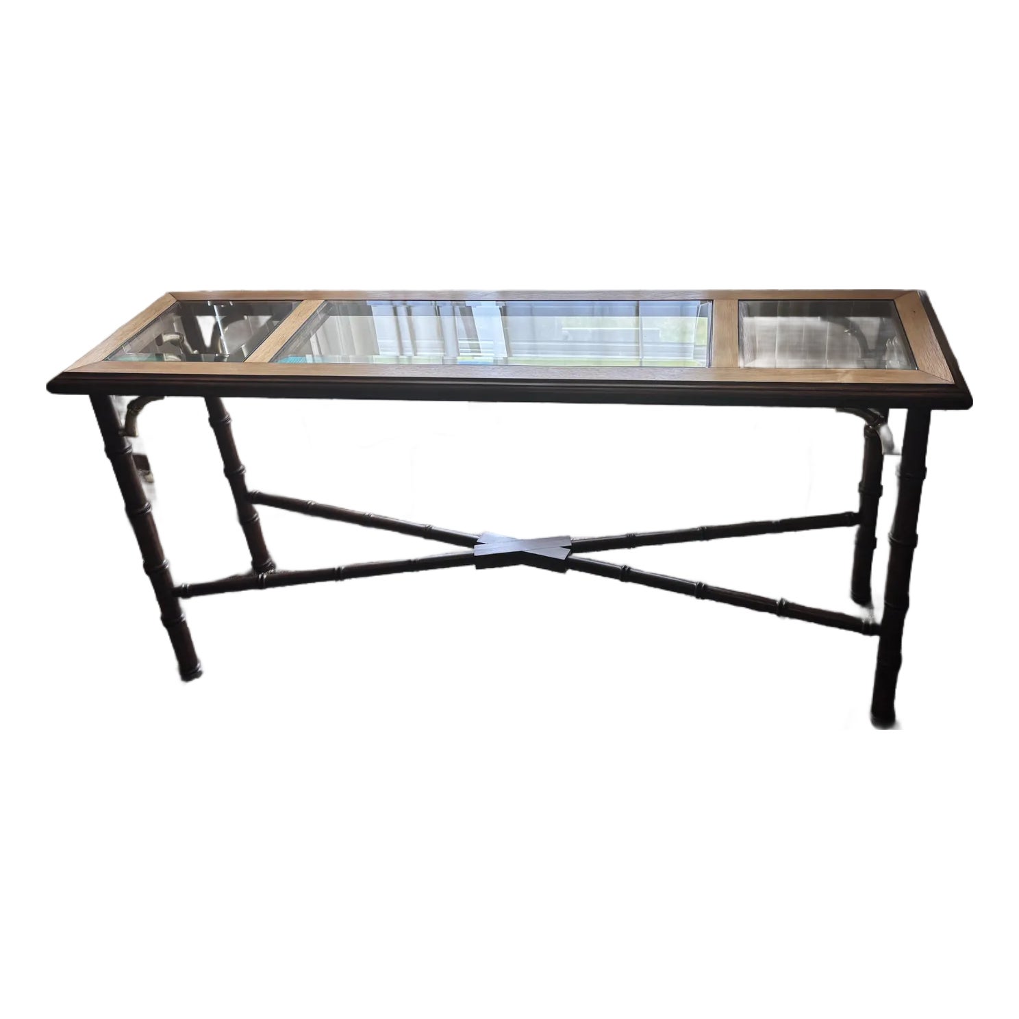 1940s Mid Century Lane Mahogany Faux Bamboo Glass Top Council Table ...