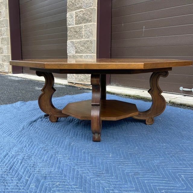 1960s Drexel Esperanto Spanish Revival Oak Large Octagonal Coffee or ...