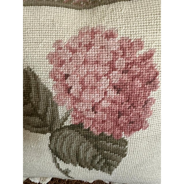 1980s Vintage Pink Hydrangea Floral Needlepoint Pillow Accent Pillow ...