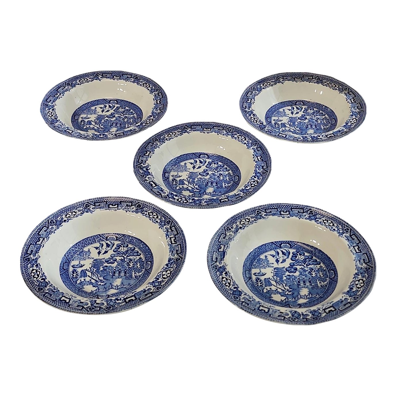 1930s M R Midwinter Blue Willow Soup Bowls - Set of 5 | Chairish