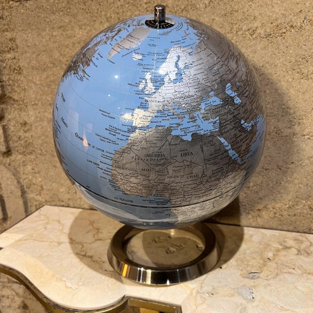 Modernist Design World Vision Globe Blue and Silver Chrome Base Denmark ...