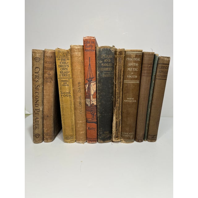 Neutral School Text Vintage Books - 11 Pieces | Chairish