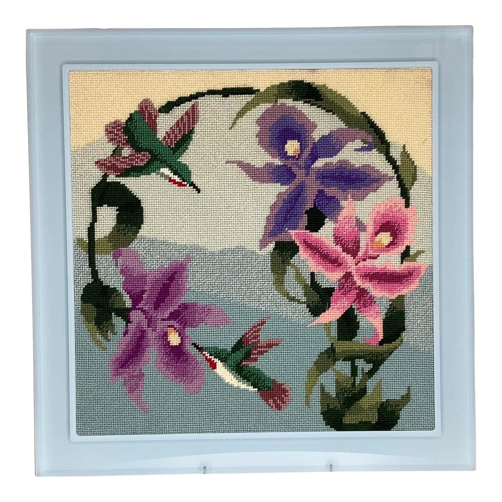 1980s Hummingbird Needlepoint With Acrylic Frame | Chairish