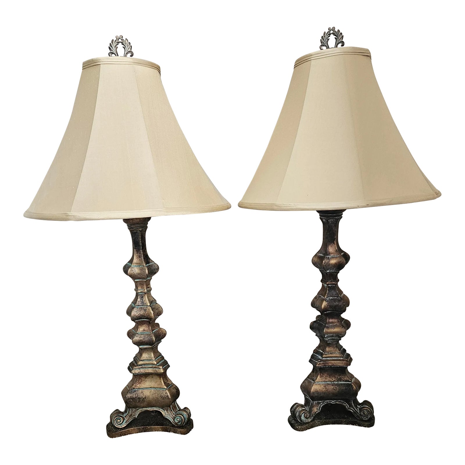 Vintage Ethan Allen Copper Verdigris Finish Table Lamps - a Pair | Chairish