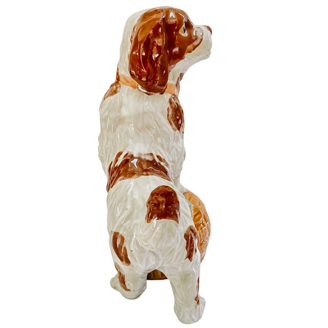 Staffordshire Pottery Spaniel on Carved Ball Dog Figurine | Chairish