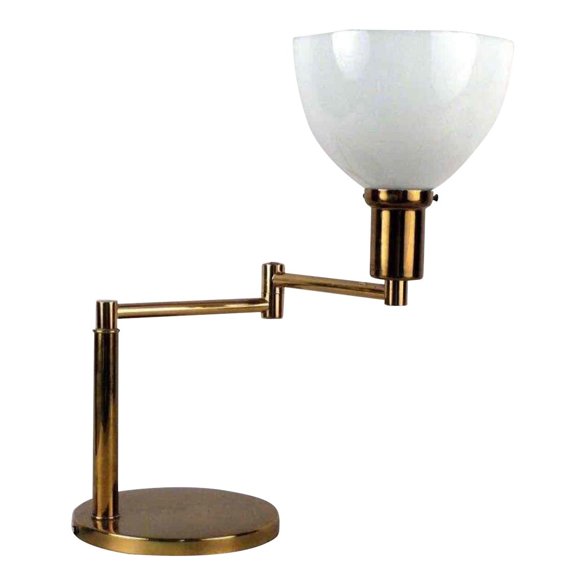 Vintage Walter Von Nessen Brass Swing-Arm Desk Lamp With a White Glass ...