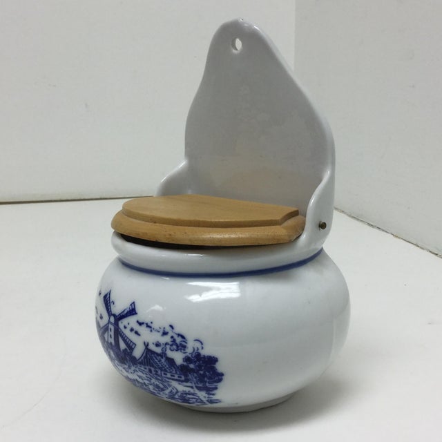 Antique Boho Chic Delft Salt Box in Blue and a White Ceramic. | Chairish