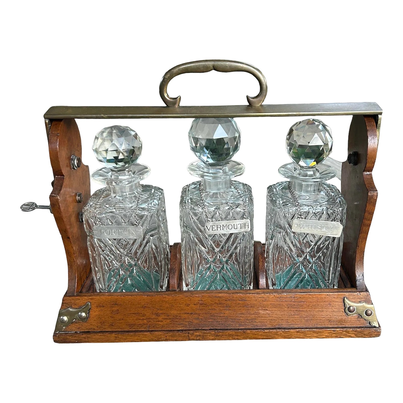 Late 19th Century Betjemann's Patent London 3 Decanter Oak Tantalus ...