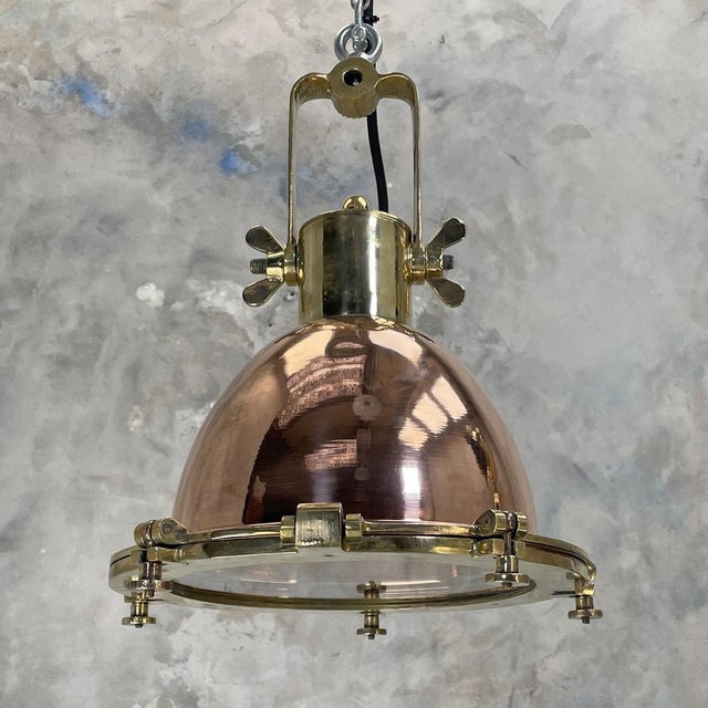 Industrial Copper & Brass Cargo Directional Ceiling Light attributed to ...