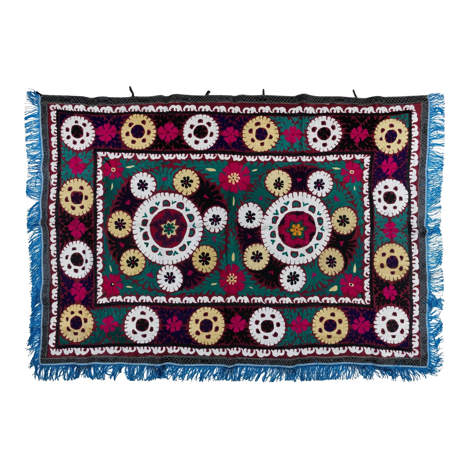 1970s Embroidered Silk Wall Hanging Suzani | Chairish