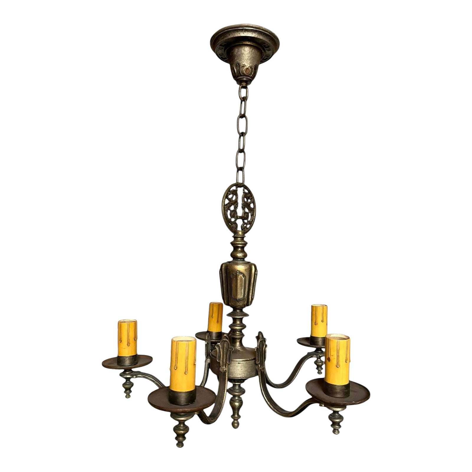 Vintage Five Light Pewter Patina Chandelier With Dragon Scrollwork ...