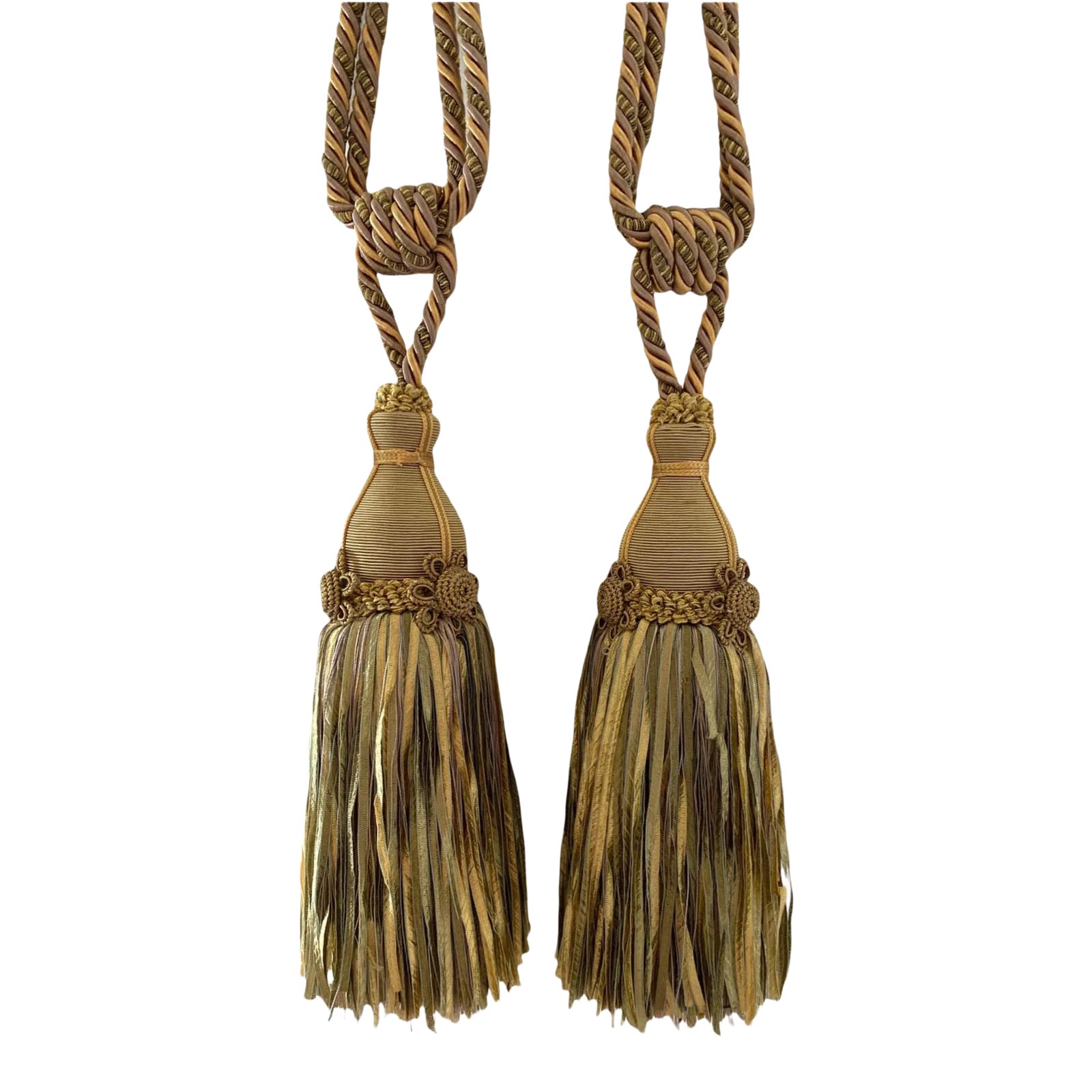 Olive & Gold Spanish Tiebacks- a Pair | Chairish