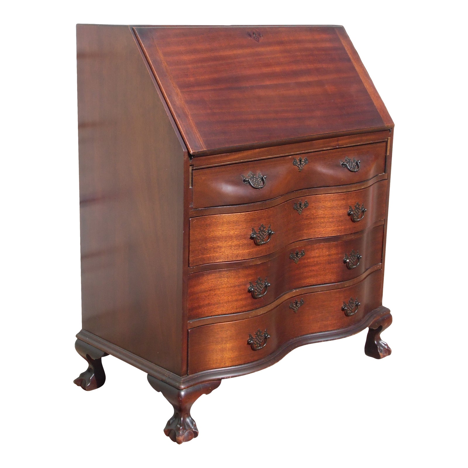 Vintage Mahogany Serpentine Front Governor Winthrop Desk | Chairish