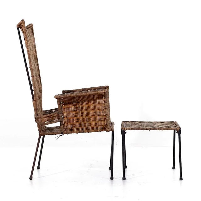 Frederick Weinberg Style Mid Century Wicker and Wrought Iron Chair and ...