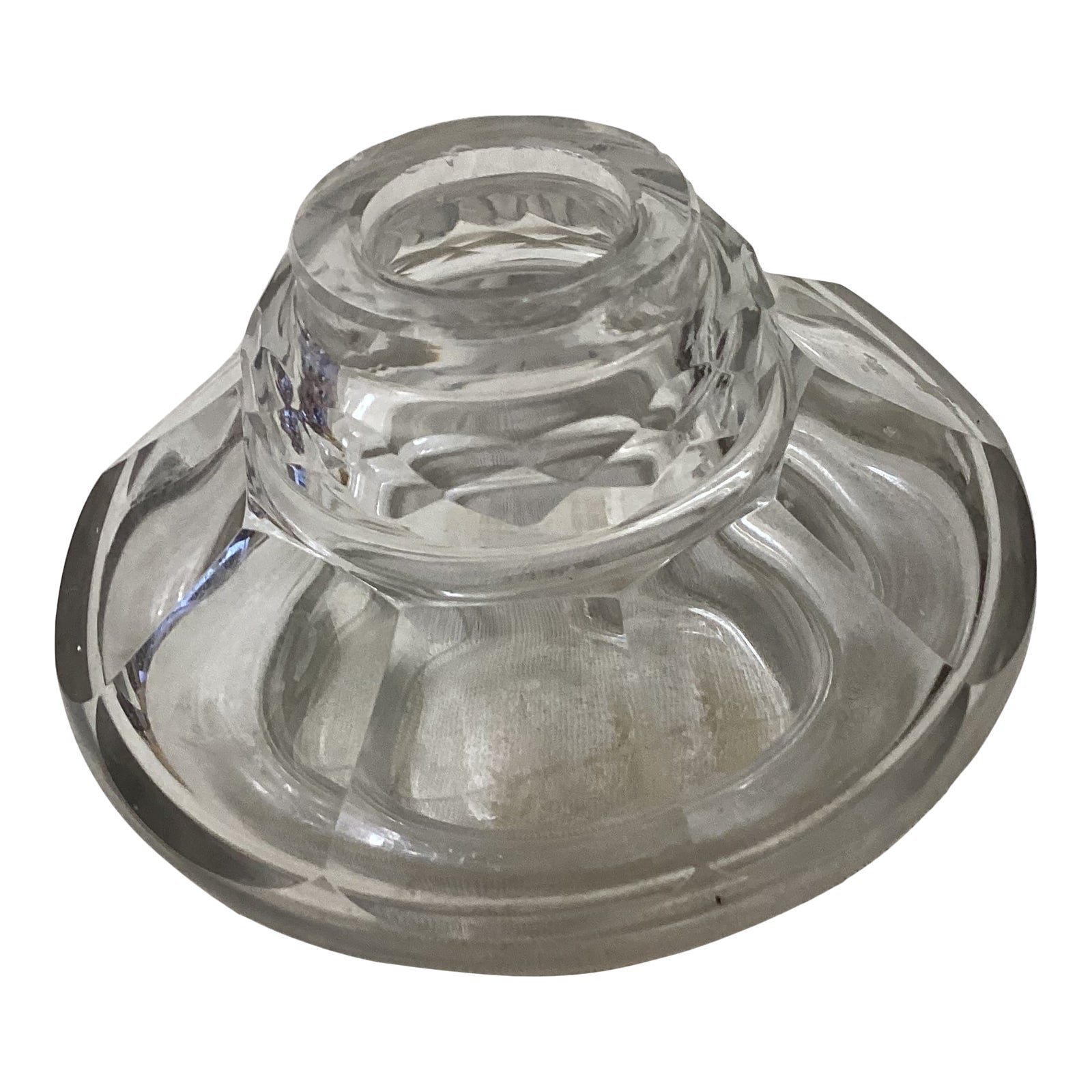 Petite Antique Squared Form Pressed Glass Inkwell With Curved Facets ...