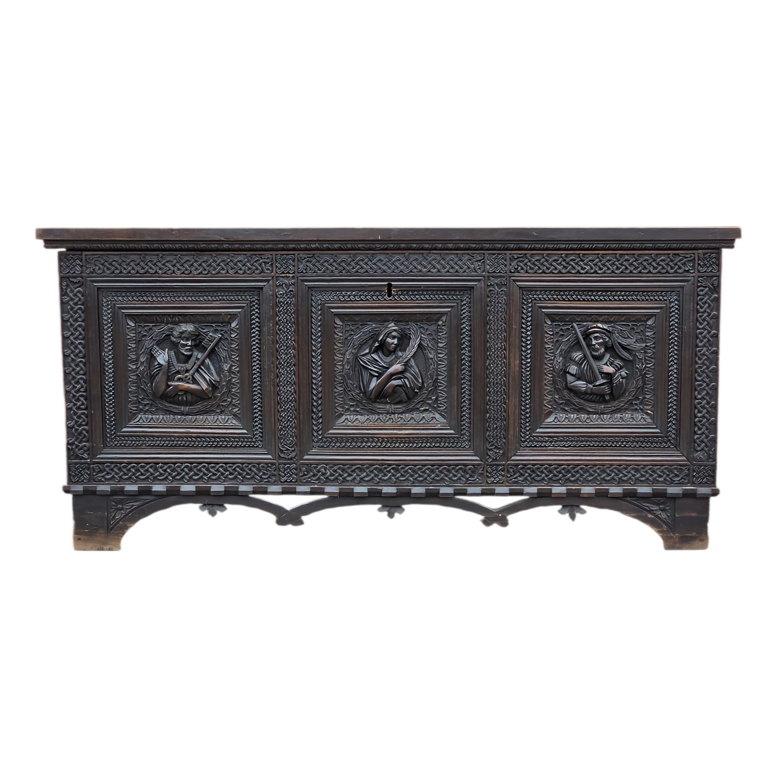 Neo-Medieval Hand-Carved Walnut Chest with Christian Iconography, 19th ...