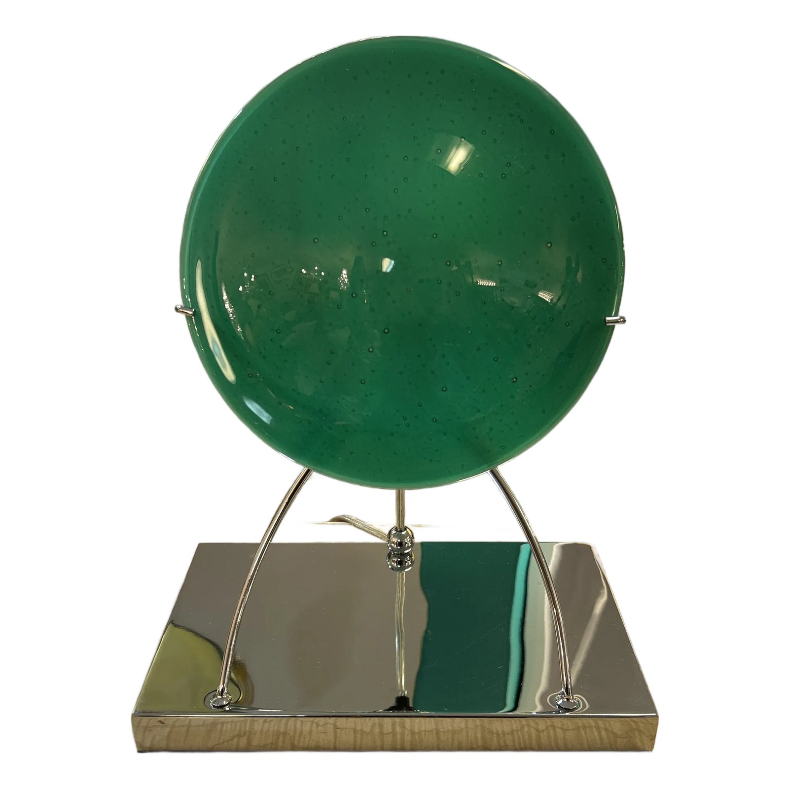 Italian Green Blown Glass Disk and Chrome Lamp | Chairish
