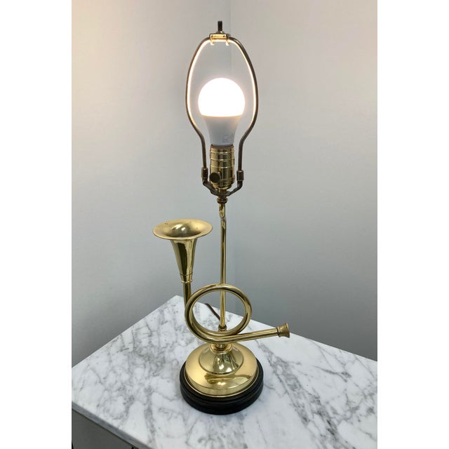1980s Vintage Kaiser Kuhn Brass Horn Table Lamp | Chairish