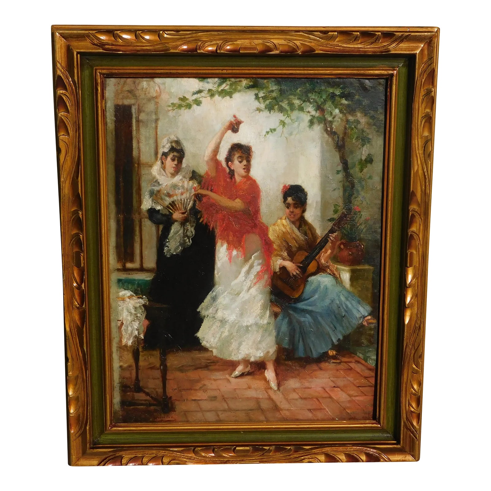 Circa 1900 Flamenco Dancers Signed Vintage Oil Painting, Mystery Artist ...