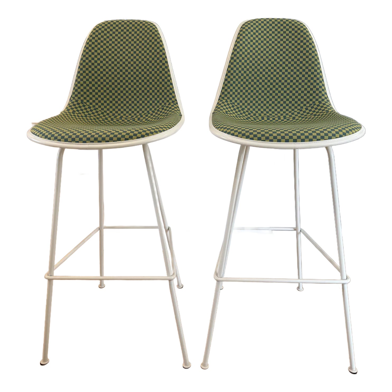 Eames Upholstered Molded Plastic Bar Stools - Set of 2 | Chairish