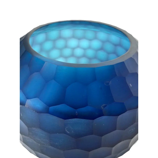Vintage Blue Faceted Glass Vase | Chairish