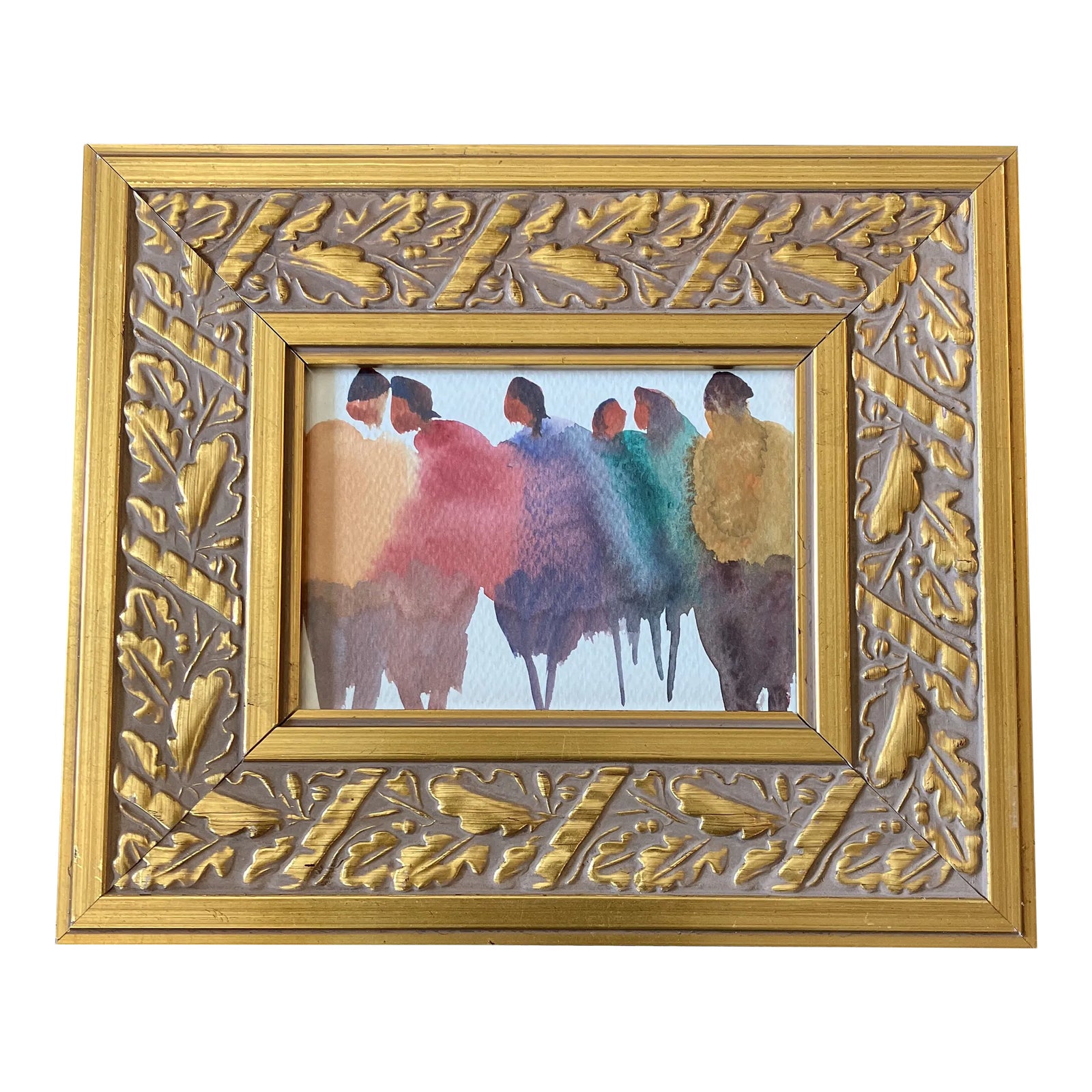 1970’s Original Vintage Abstract Figure Line Up Watercolor Painting ...