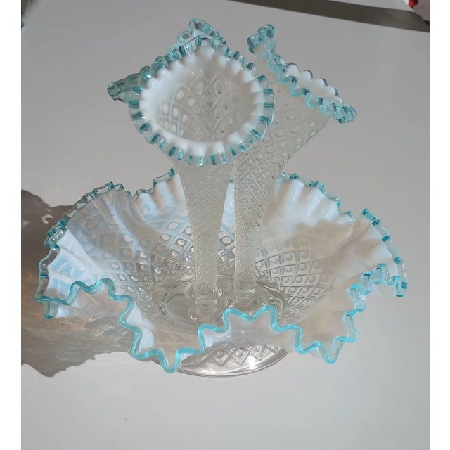 Vintage Fenton Hobnail French Opalescent Aqua Crest Diamond Lace ...