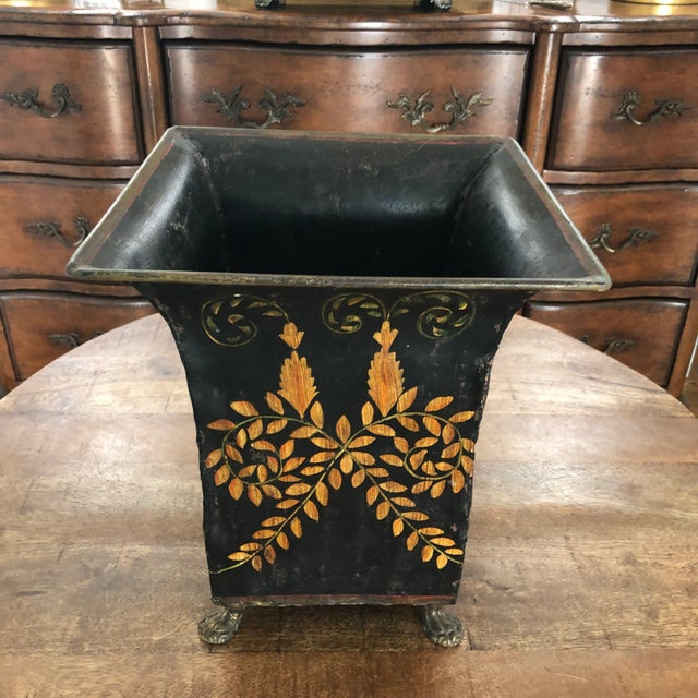 Vintage Metal French Style Toleware Footed Cachepot Black With Gold ...