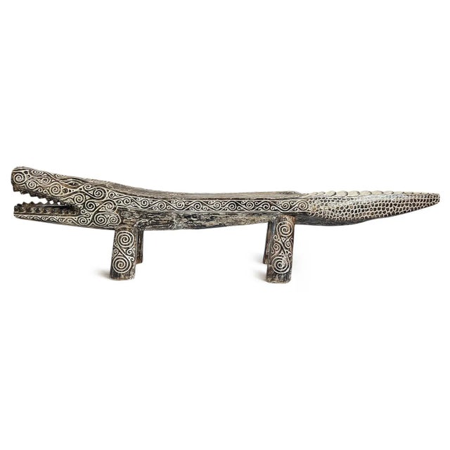 Crocodile Wood Carved Bench | Chairish