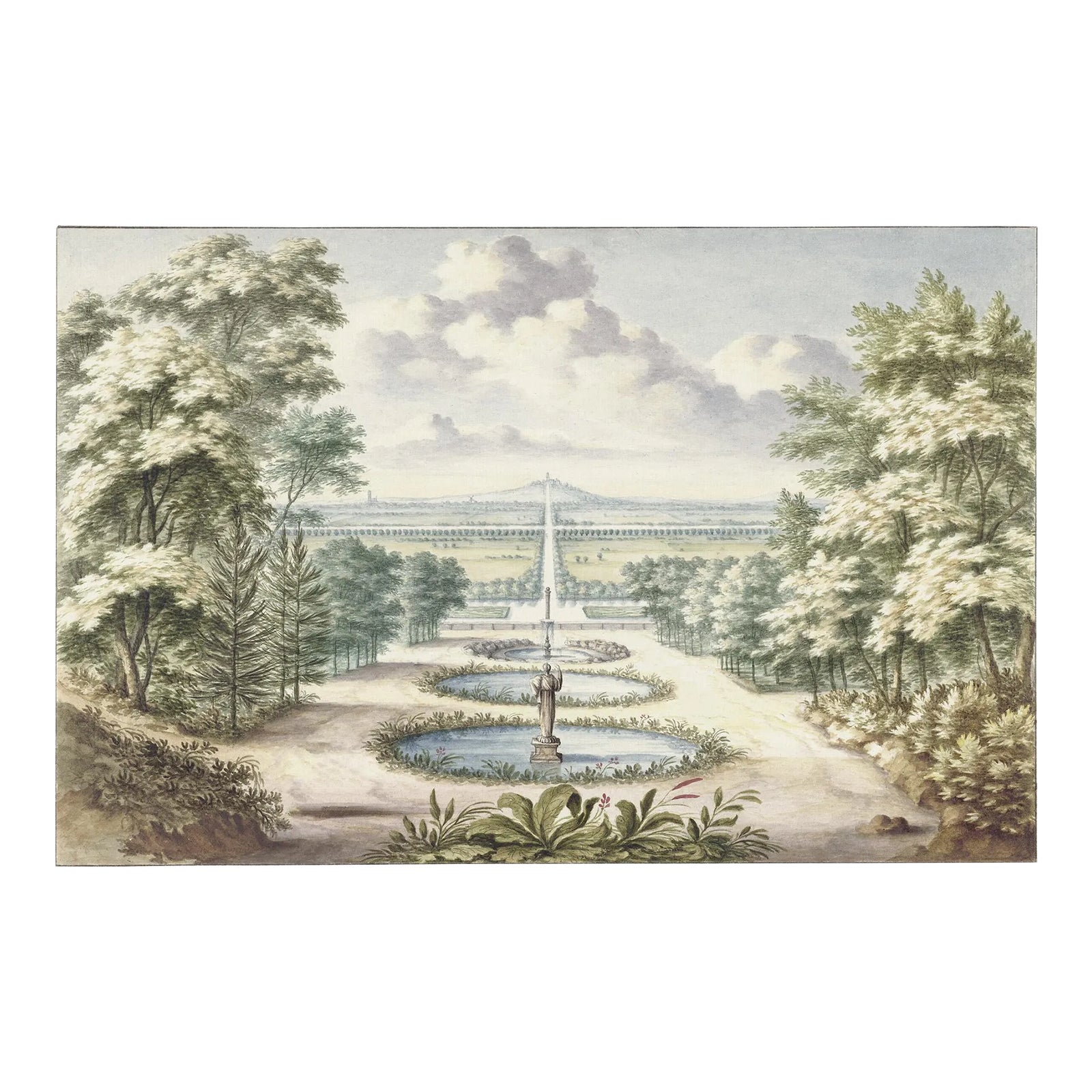Classical Pastoral Landscape With Fountain, 43" X 65" Reproduction ...