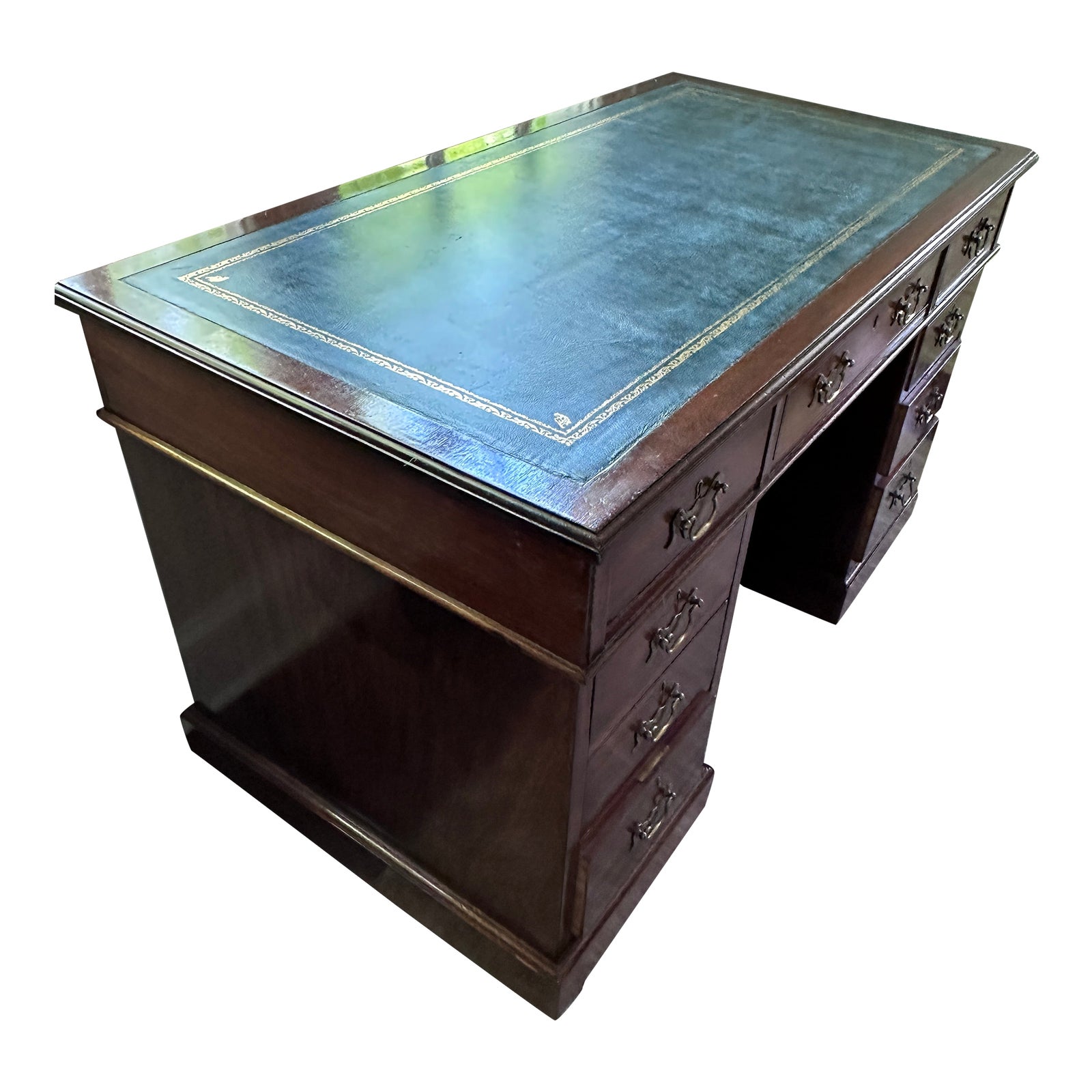 Antique Blue Leather Topped Desk | Chairish