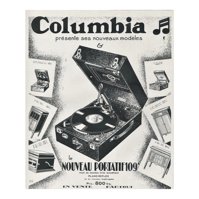 1929 French Art Deco Music Advertisement Print-Columbia Portable Sound ...