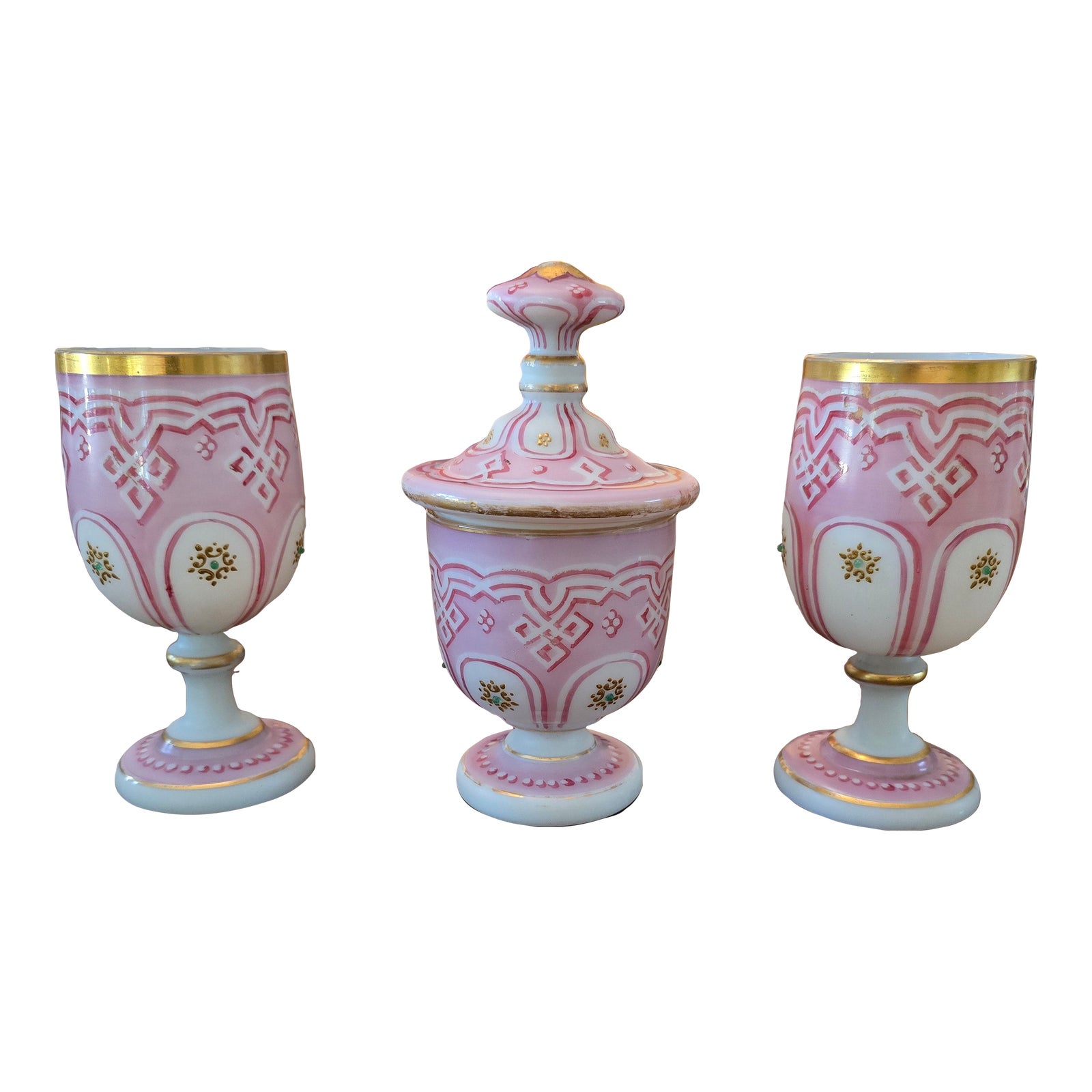 Antique Bohemian Glass Moser Opaline Goblets - Set of 3 | Chairish
