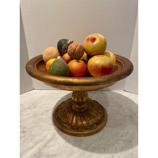 Vintage Giltwood Italian Tazza With Stone Fruit | Chairish