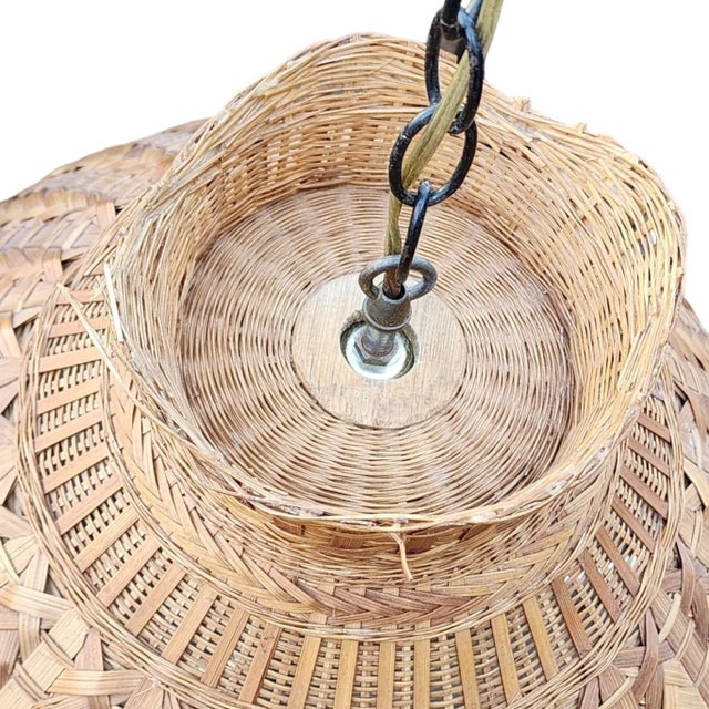 Vintage Wicker Boho Chic Coastal Basket Hanging Swag Pendant Light ...