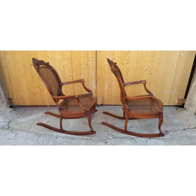 Antique French Louis XV Style Carved Ornate Cane Rocking Chairs - Pair ...