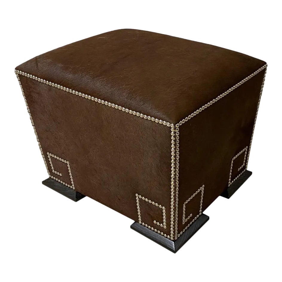 Jerry Pair Leather Upholstered Greek Key Ottoman From the Madeline ...
