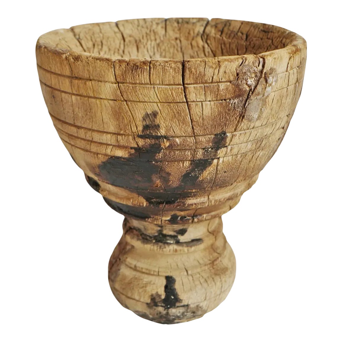 Vintage Old Wood India Mortar Cup | Chairish