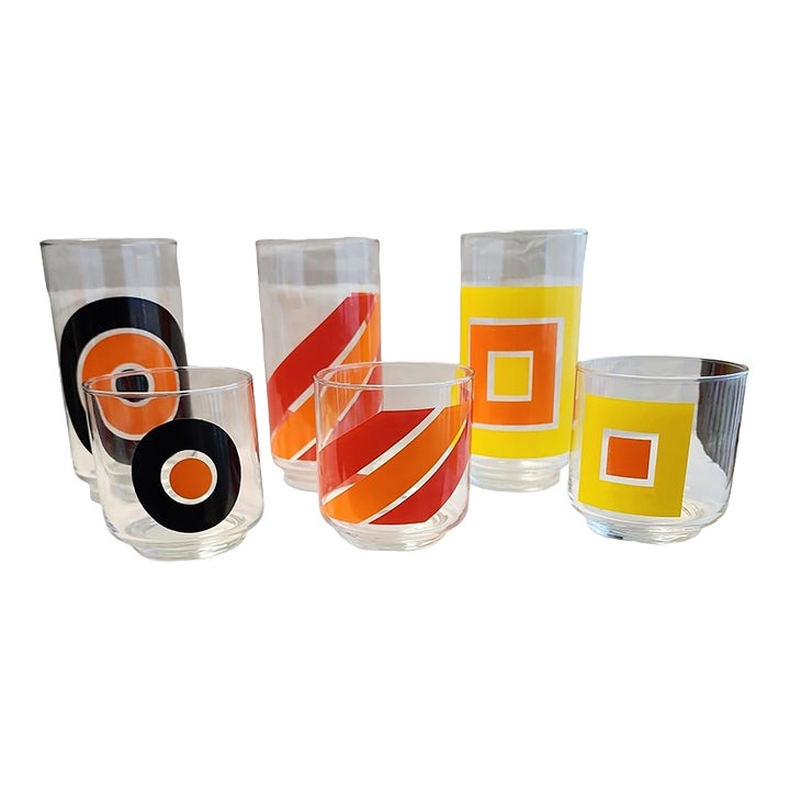 1970s Libbey Mod Glass Set- 6 Pieces | Chairish